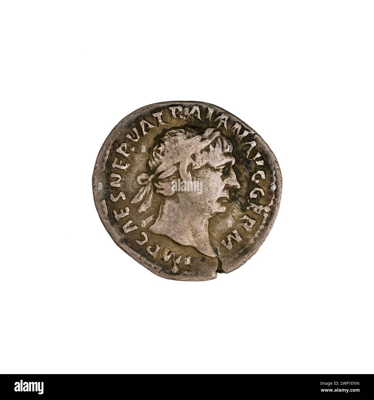 Roman denarius from 101-102 AD depicting the god Mars walking ...