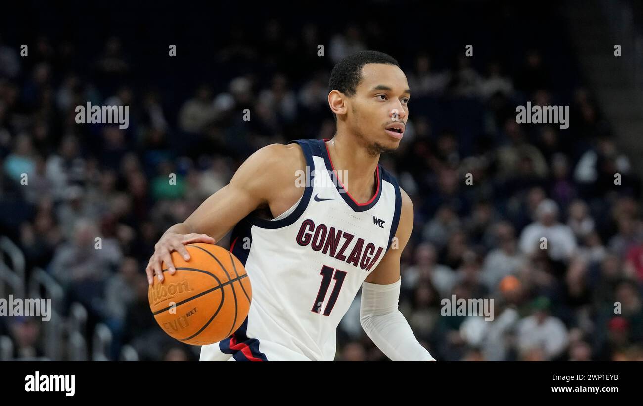 Gonzaga guard Nolan Hickman during an NCAA college basketball game ...