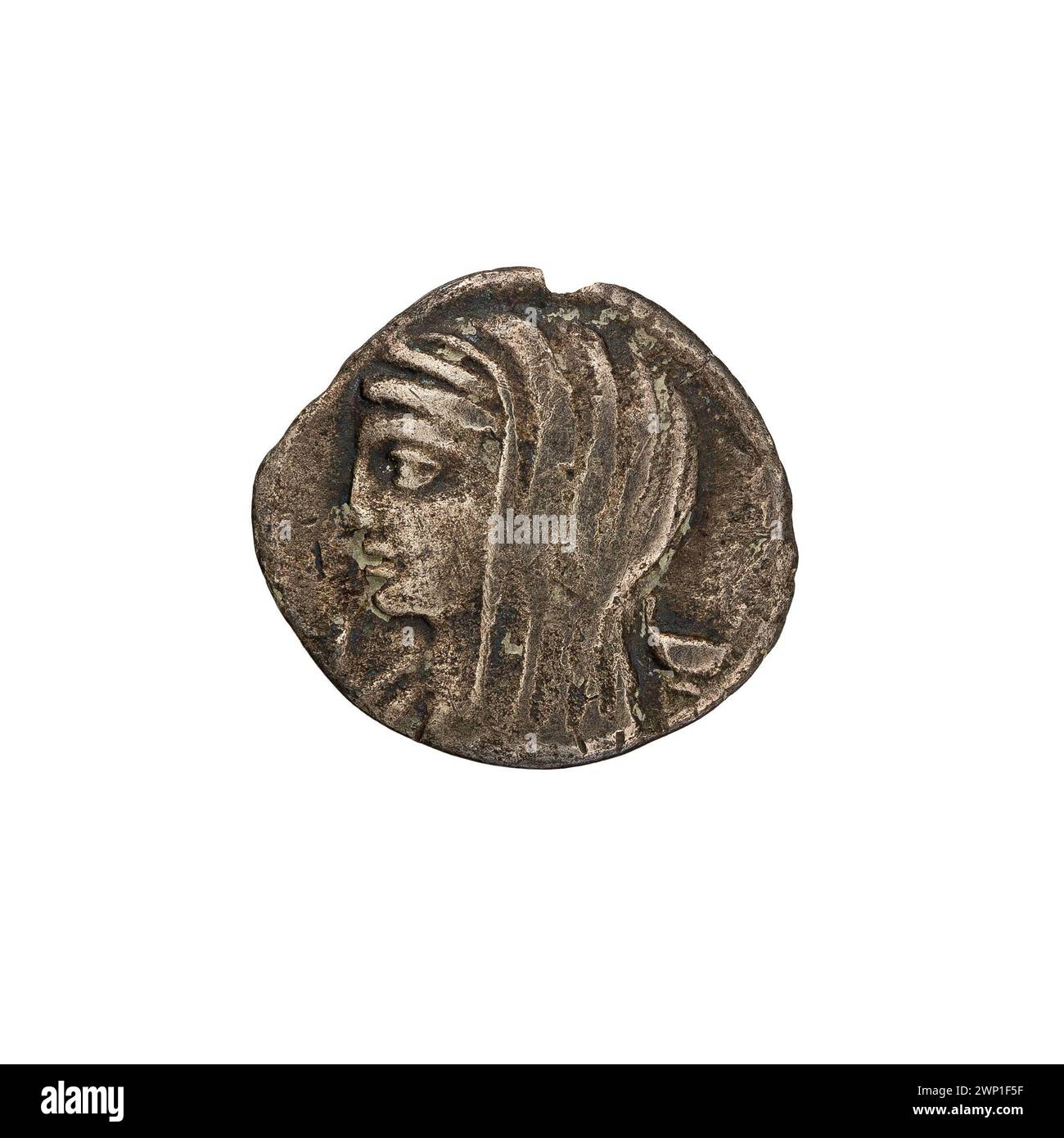 Denarius coin of L. Cassius Longinus from 63 BC, depicting the head of ...