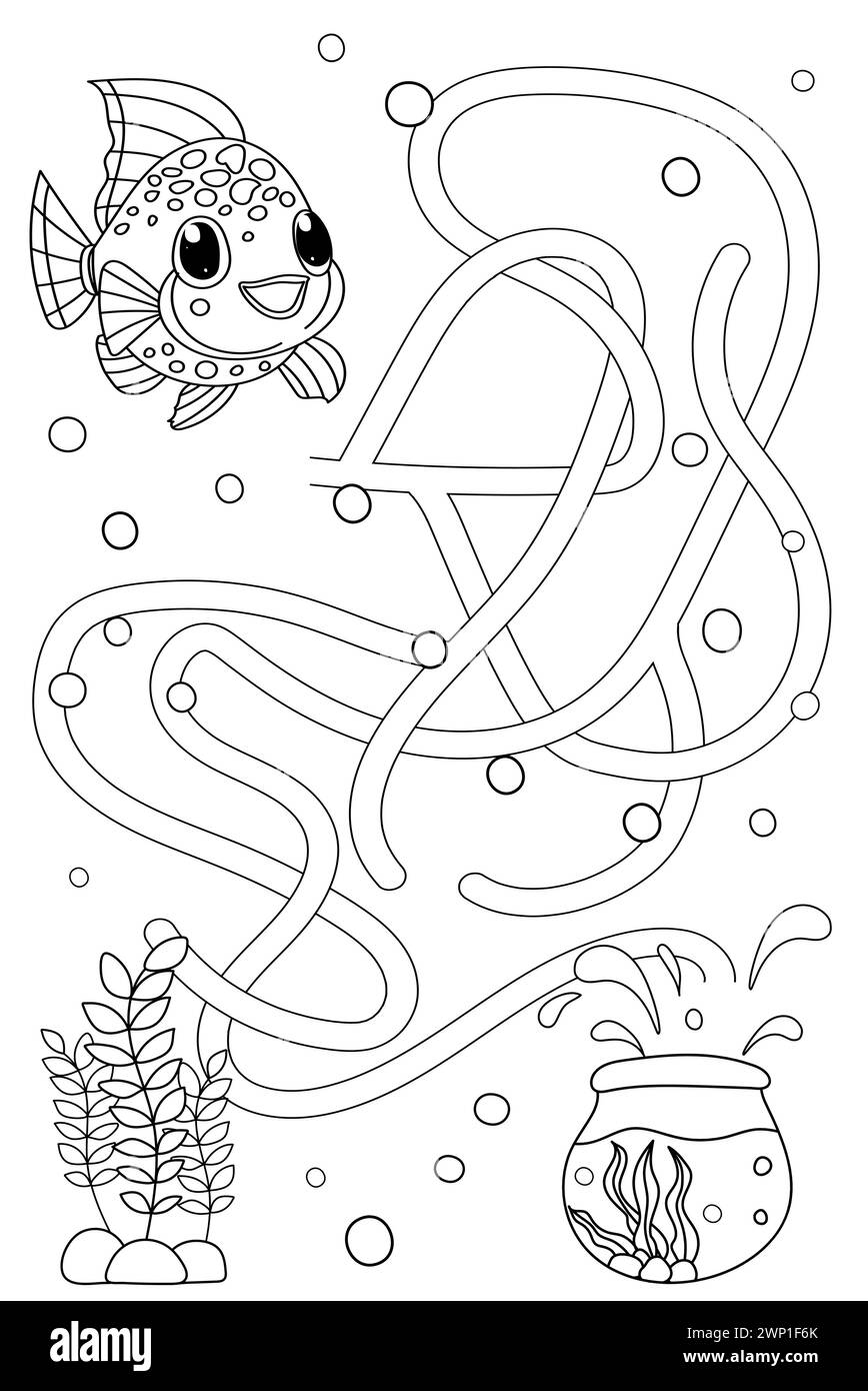 Vector maze isolated on white background. Help the fish find the ...