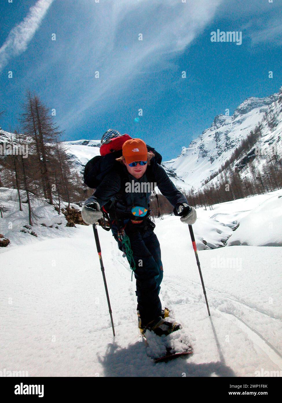 alpine snowboard tour in a white snowy landscape with blue sky alpine ...
