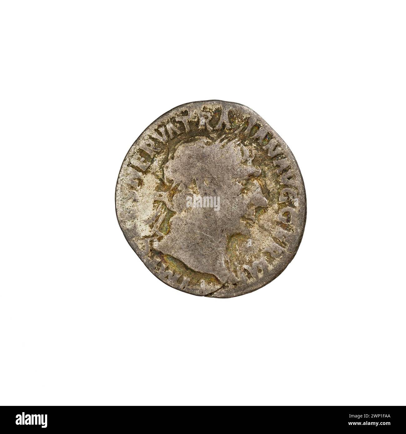 Roman denarius from 101-102 AD showing Mars walking with a helmet ...