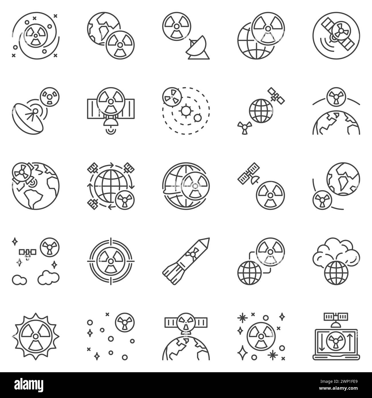 Nukes in Space outline icons set - Space-Based Nuclear Weapons, Missile ...