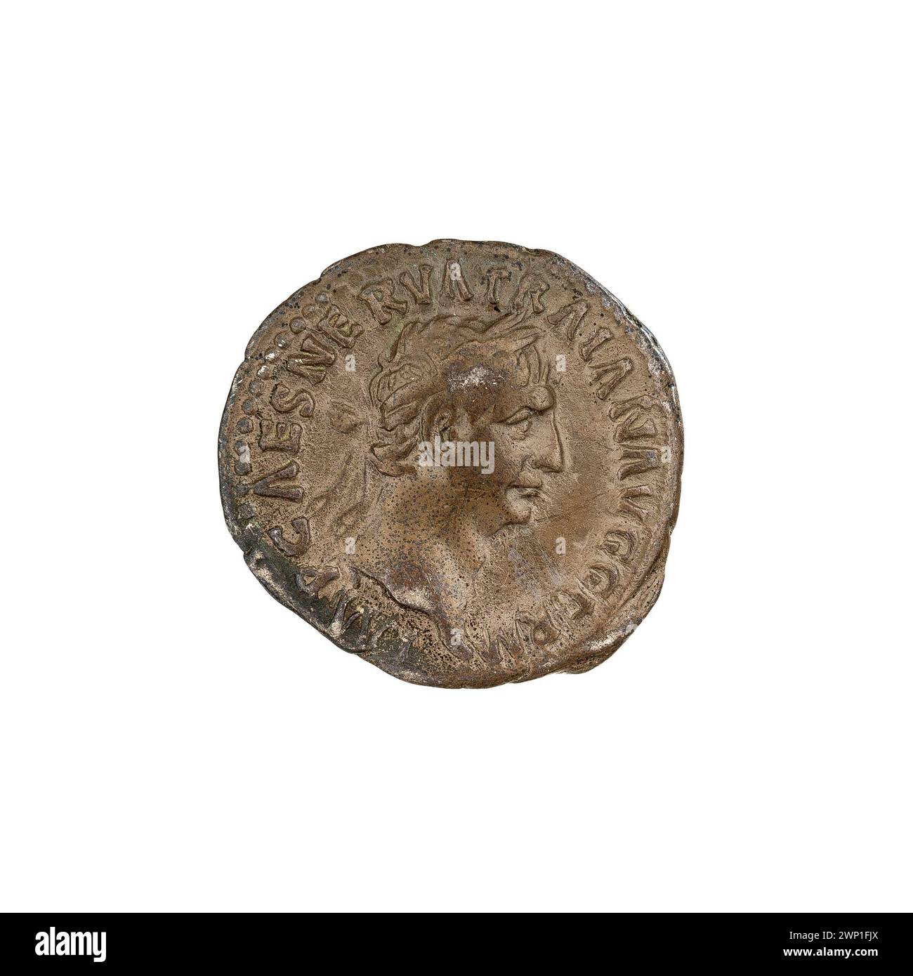 Silver denarius coin from 98-99 AD depicting Pax and Emperor Trajan ...