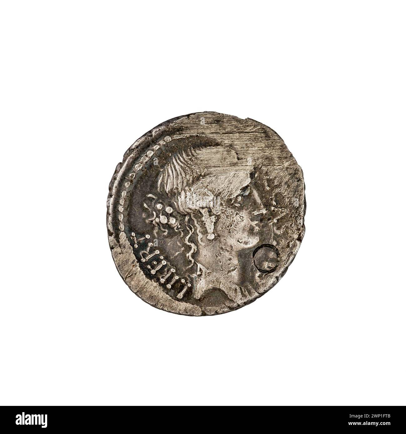 Denarius issued by Q. Cassius Longinus (55 BC) depicting Libertas with ...