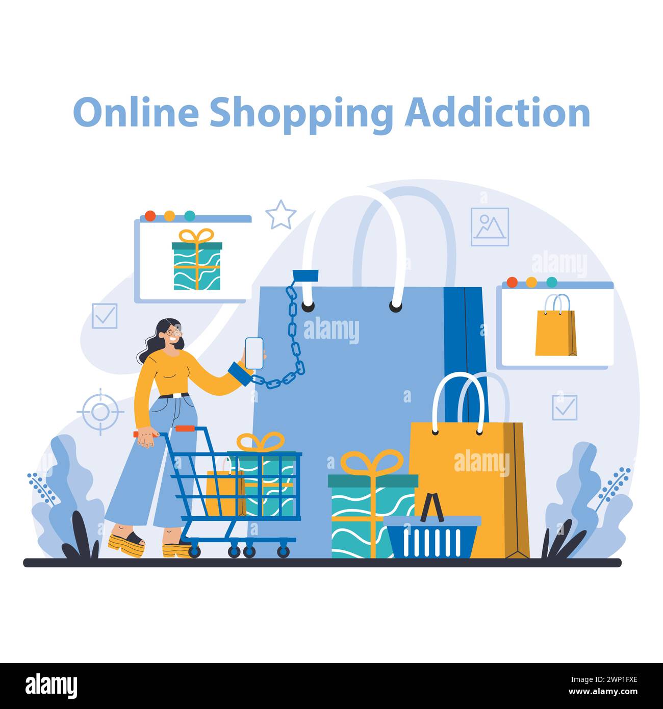 Internet addiction concept. Illustration highlights the inescapable ...