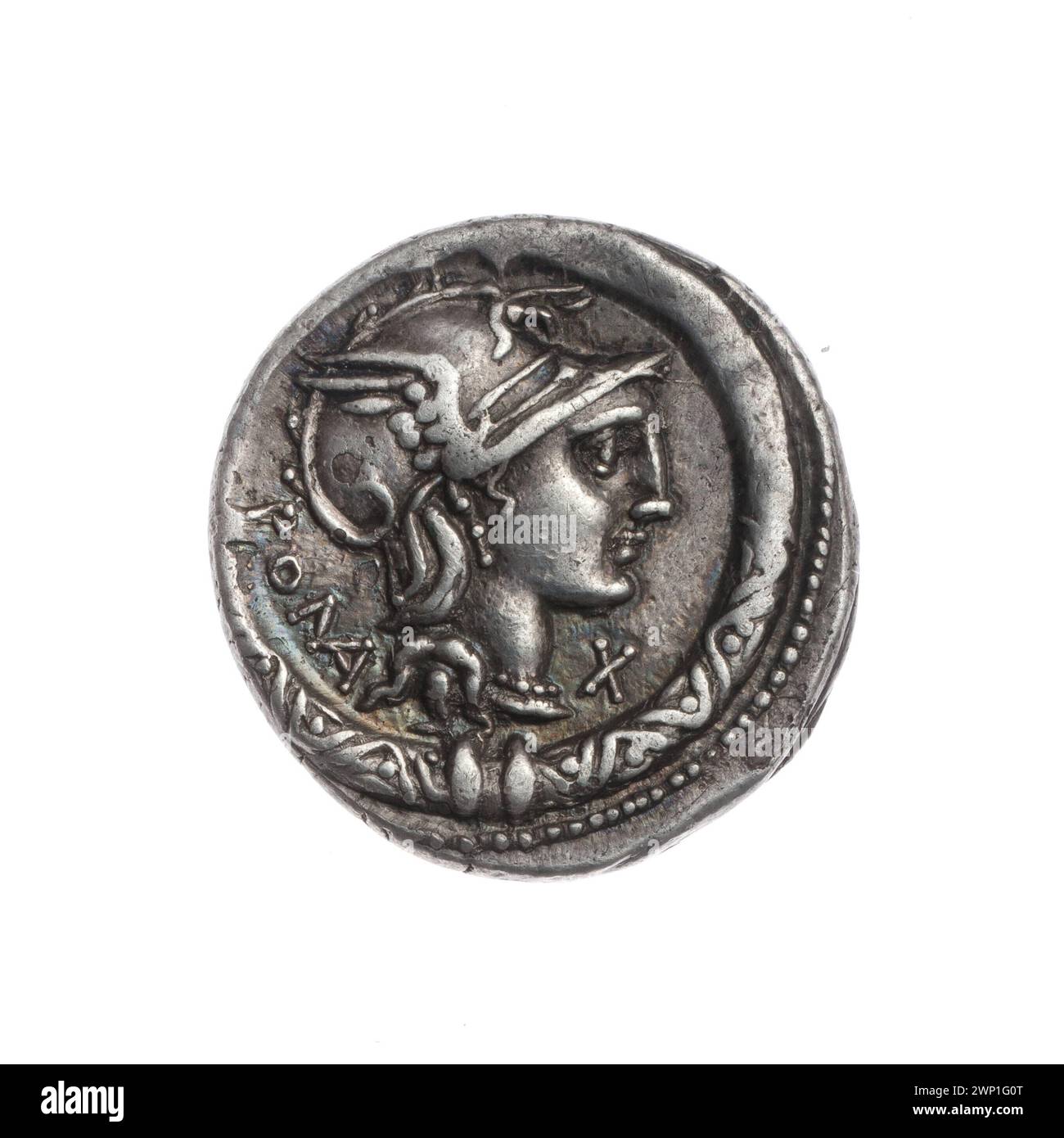 Denarius of L. Manlius Torquatus, 113-112 BC, depicting Roma in helmet ...