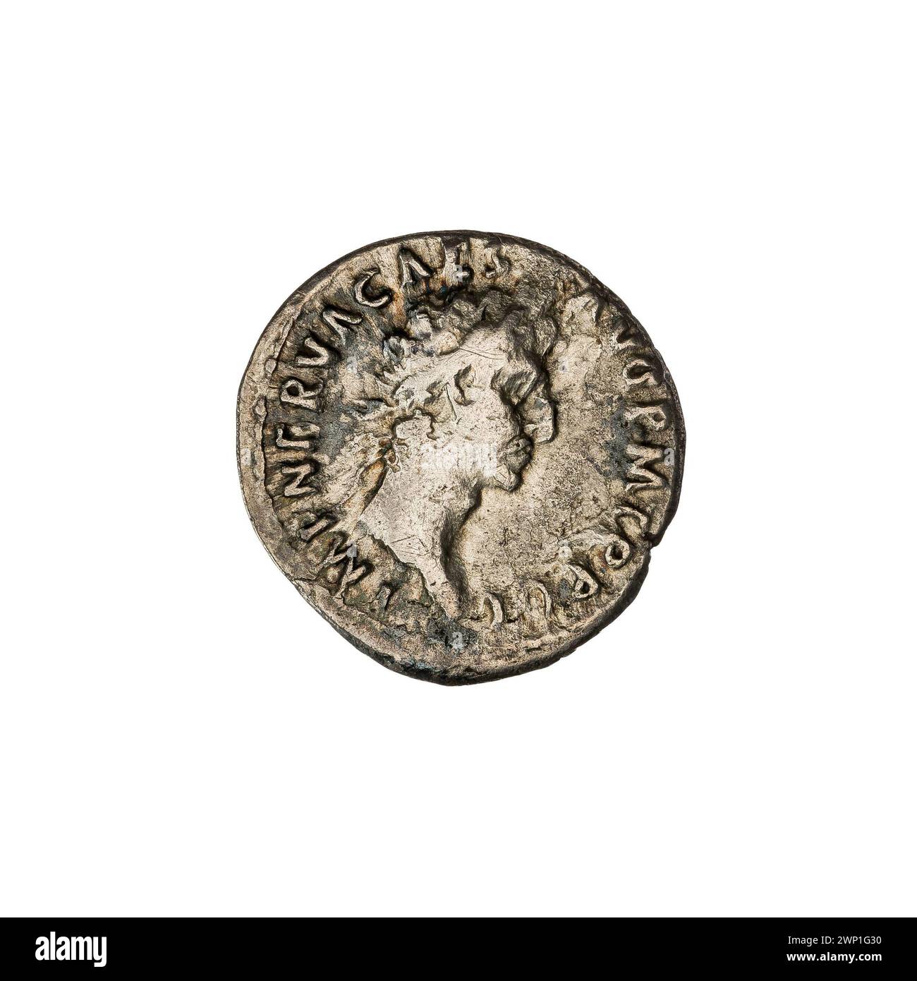 Silver denarius of Roman Emperor Nerva, dated 97 AD, featuring imperial ...