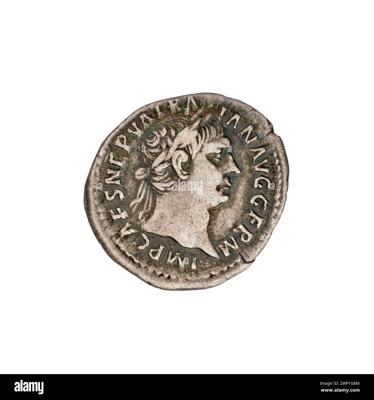 Silver denarius minted in Rome, 98-99 CE, depicting Emperor Trajan and ...