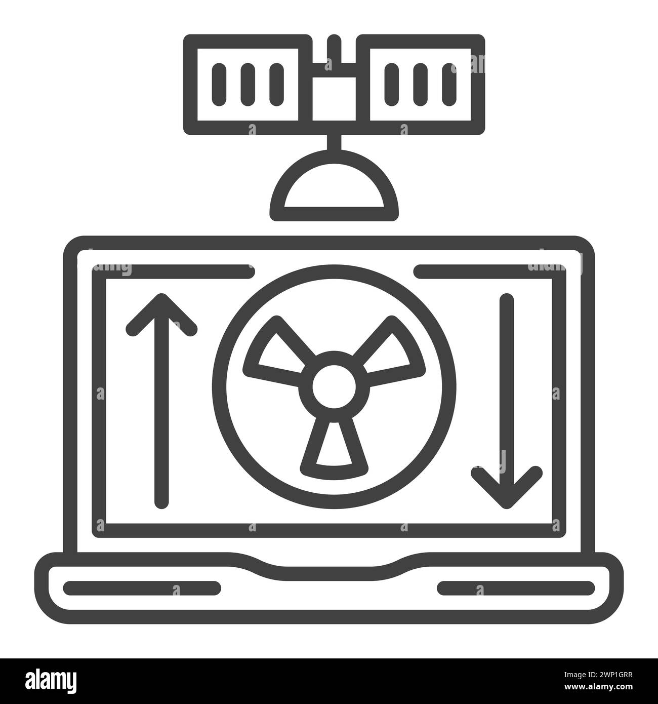 Satellite and Laptop with Radiation symbol on screen vector concept ...