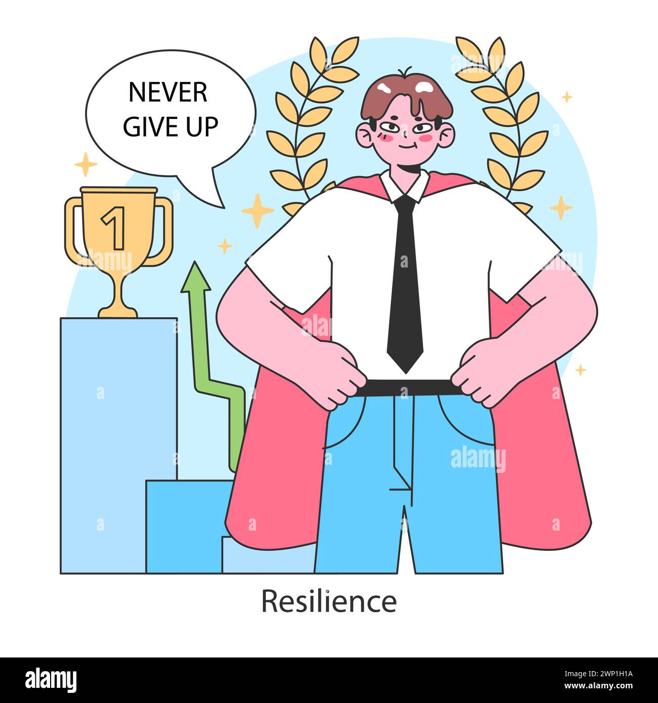 Resilience concept. A steadfast figure embodies perseverance, flanked ...