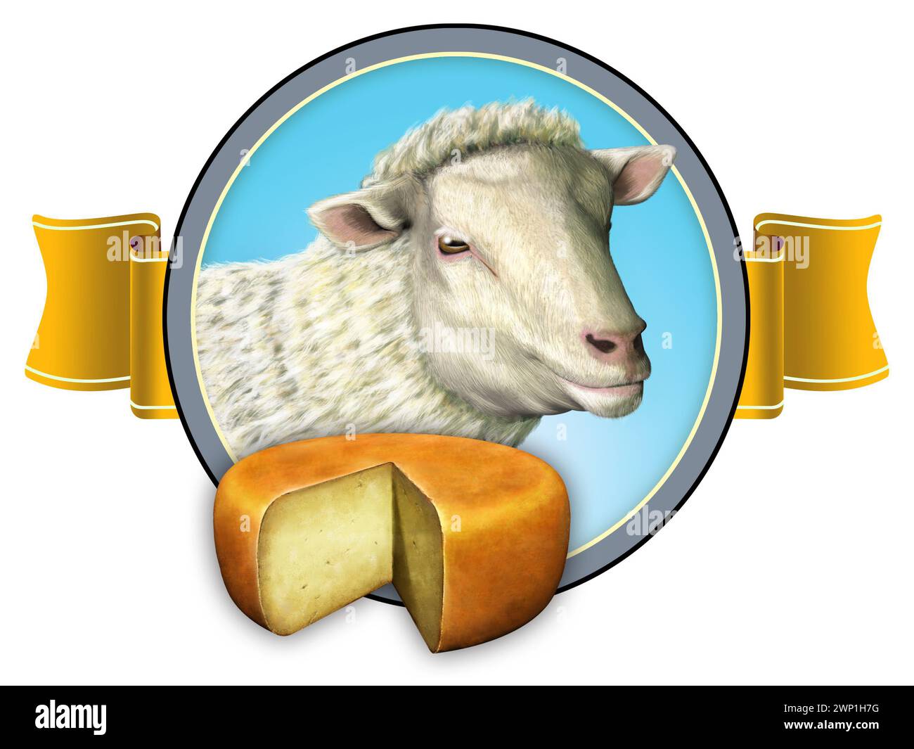 Nice label design including a sheep and some cheese. Digital ...