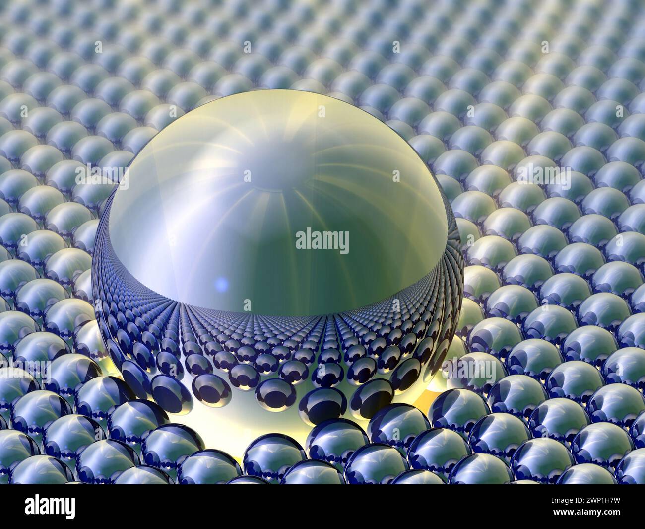 Bigger sphere colliding with a small spheres surface. Digital ...