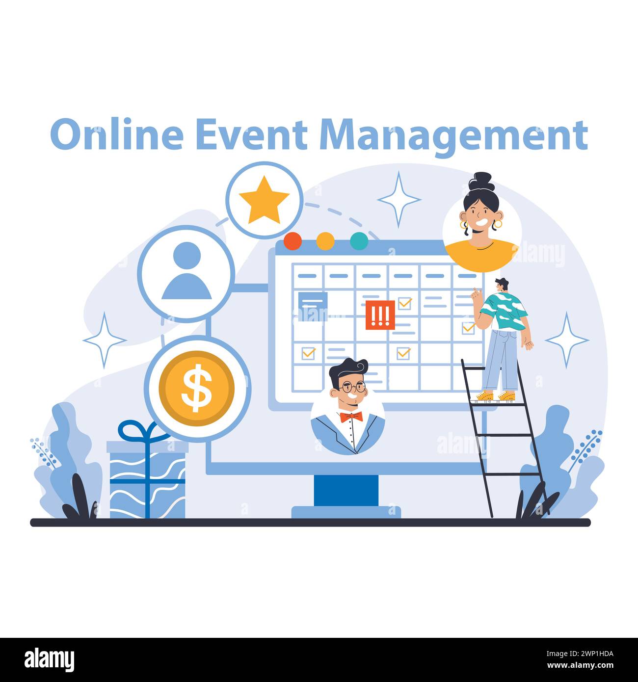 Online Event Management concept. Organizers plan and oversee virtual ...