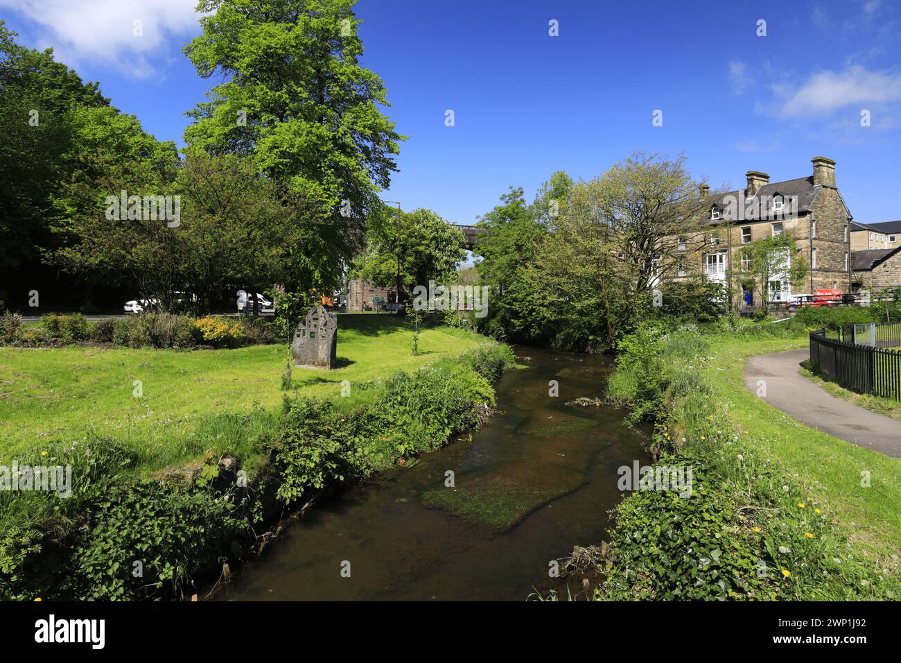 View over Ashwood Park gardens, Spa town of Buxton, Peak District National Park, Derbyshire ...