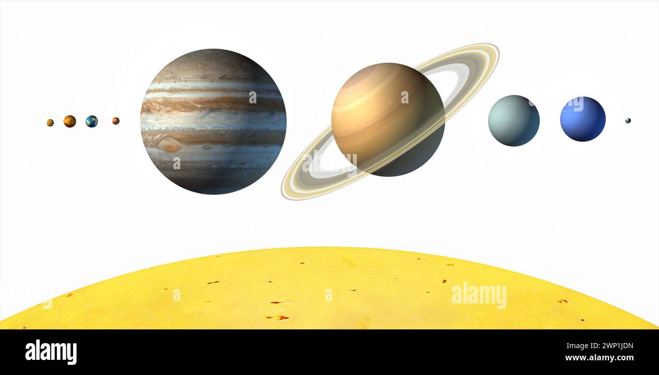 Planets from our solar system. White background. Digital illustration ...
