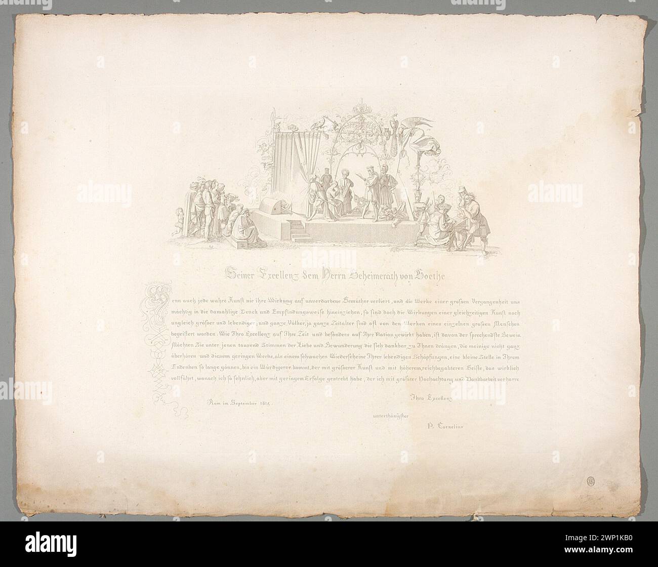 A theatrical illustration from 1816 showing the prologue of Goethe’s ...