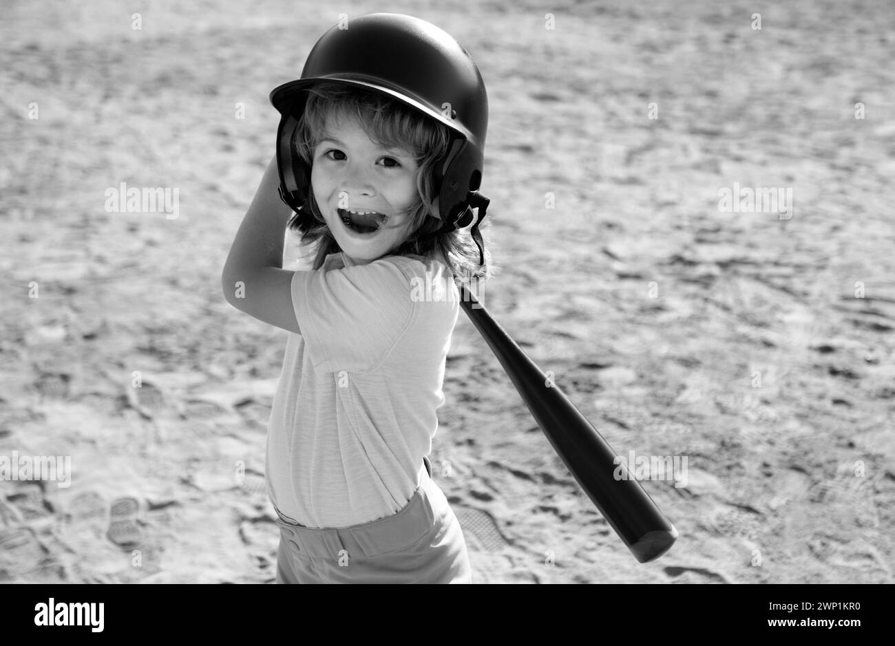 Kid holding a baseball bat. Pitcher child about to throw in youth ...