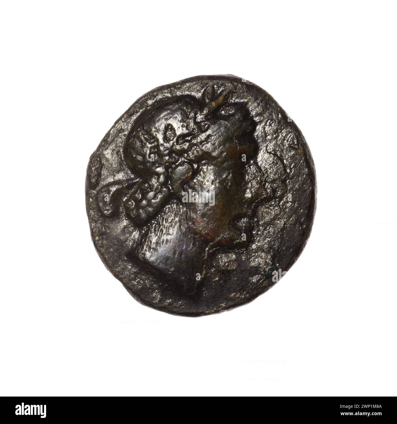 Brown coin from Pantikapaion, 1st century BC, showing Apollo with ...