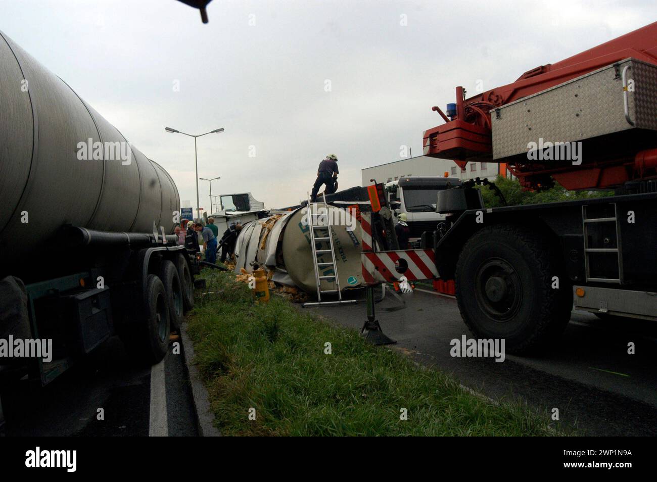 a tanker truck accident and chemical spill on the street tanker truck ...