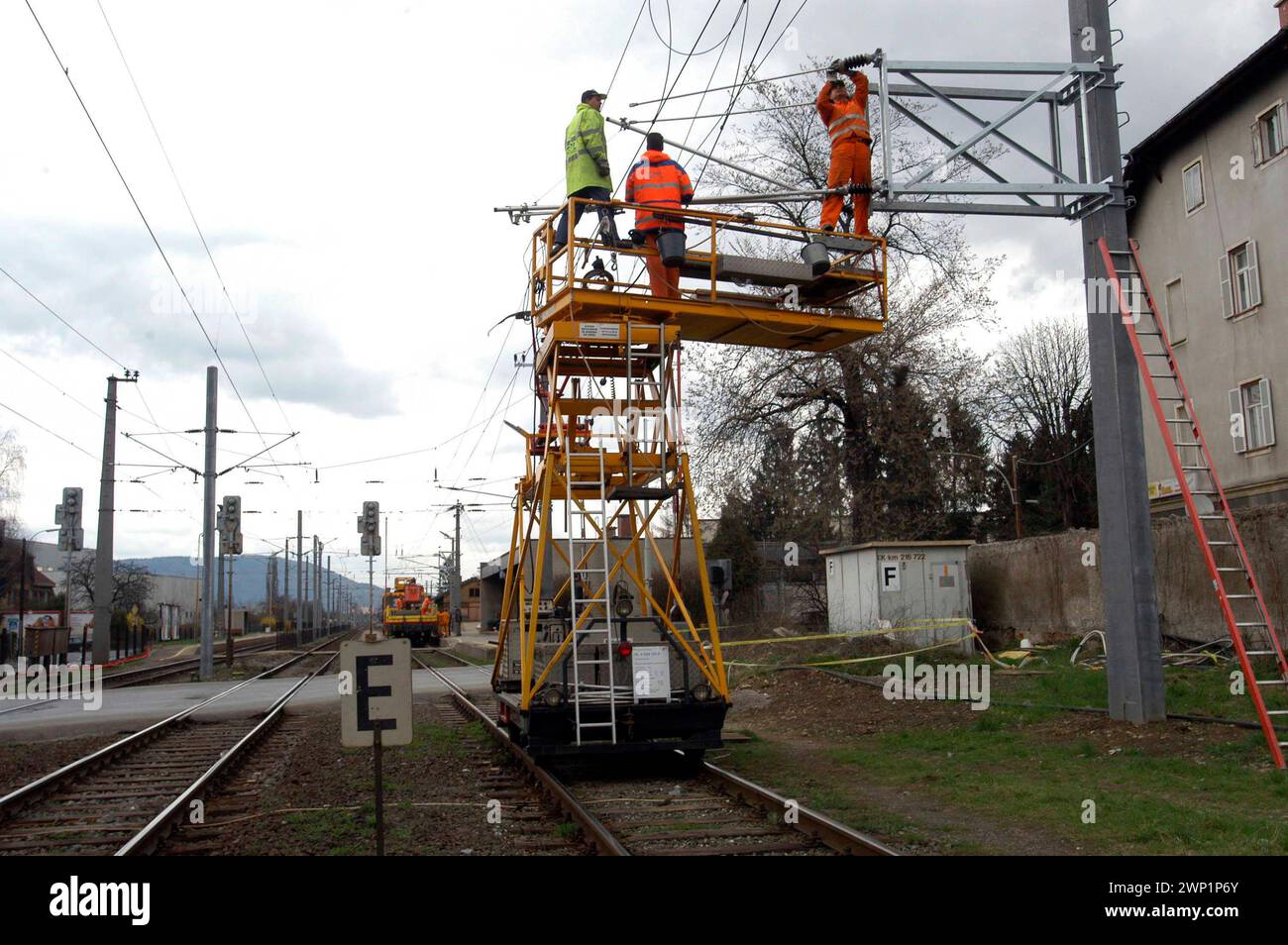 repair of the overhead contact line at the railroad tracks repair of ...