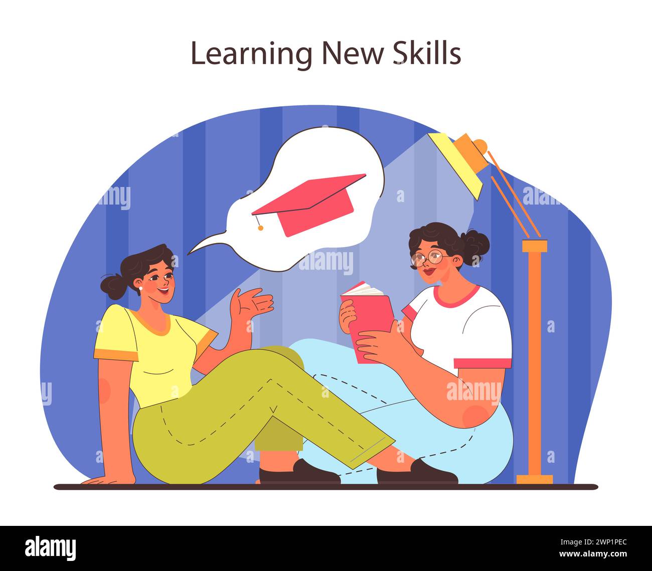 New skills concept. Two friends engage in educational dialogue, sharing ...