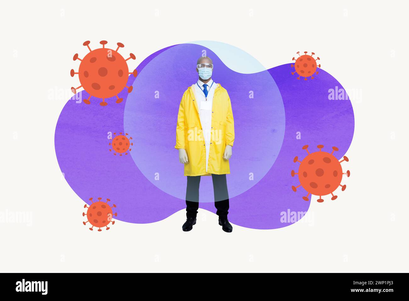 Creative trend collage of doctor protection immunity bubble illness ...