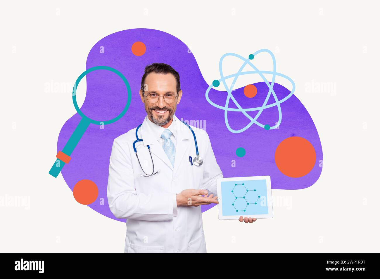 Creative abstract template collage of doctor immunologist science ...