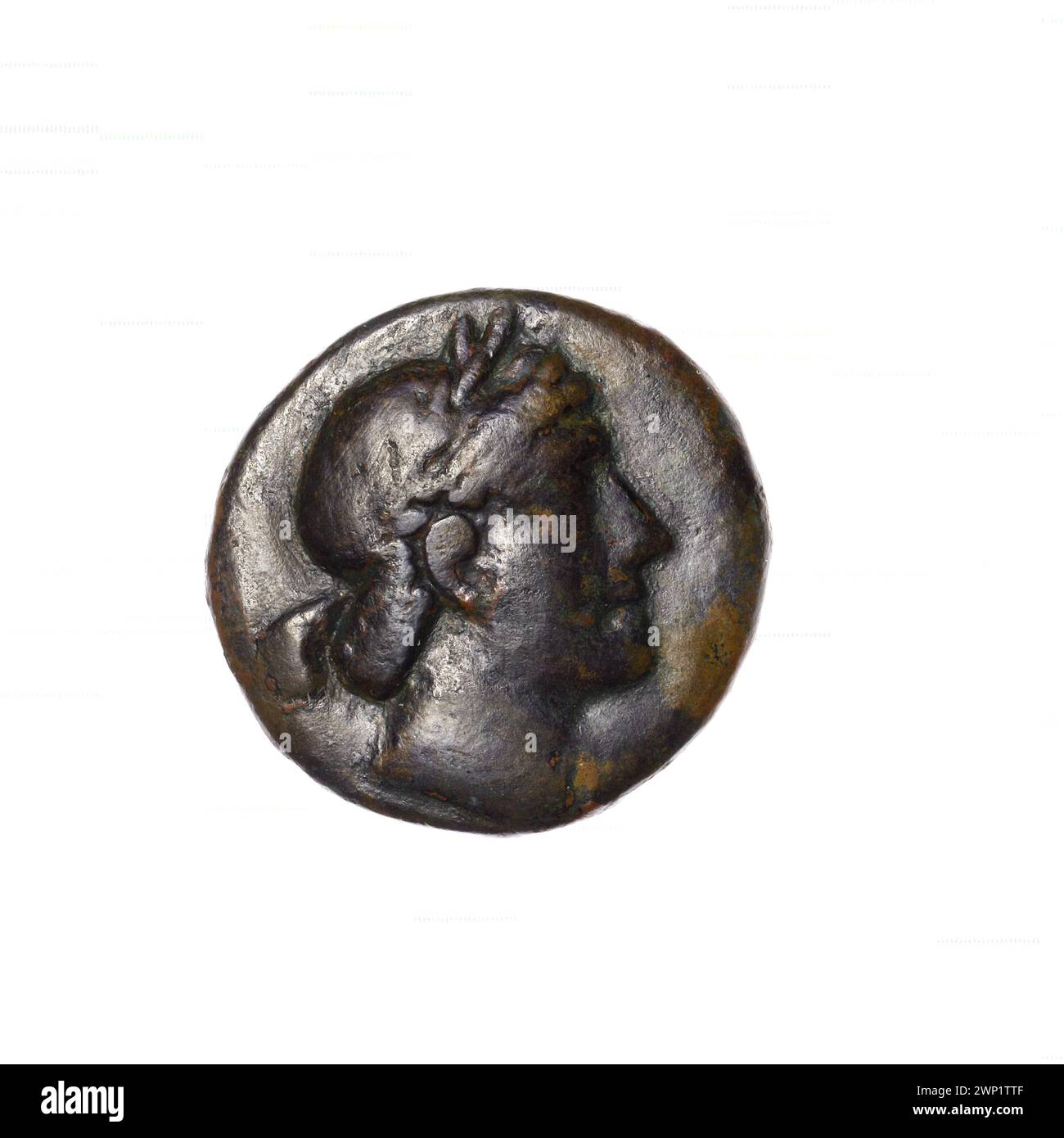 Brown coin from Pantikapaion, 1st century BC, showing Apollo, quiver ...