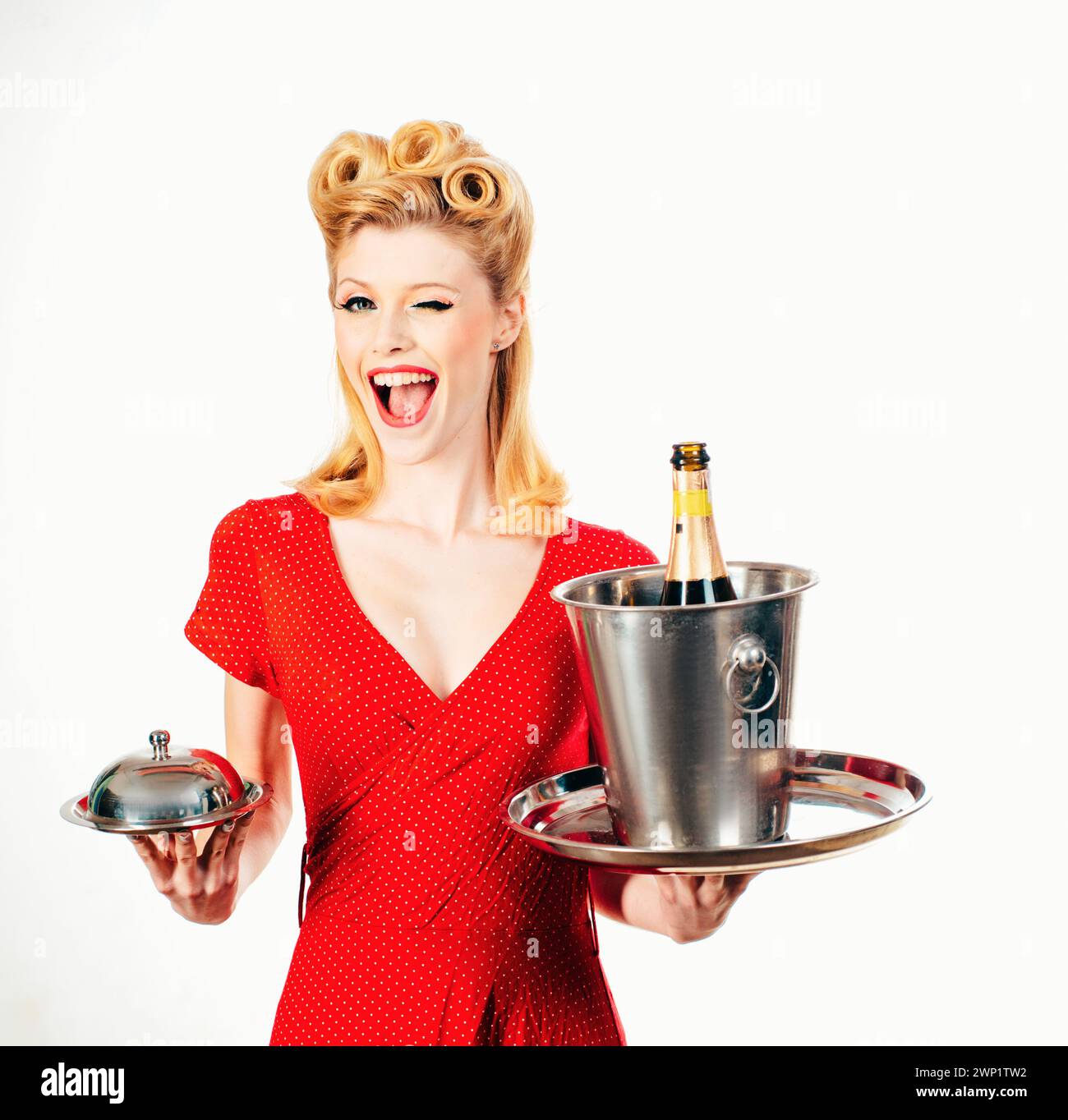 Pinup Catering Waiter With Champagne And Service Tray Restaurant