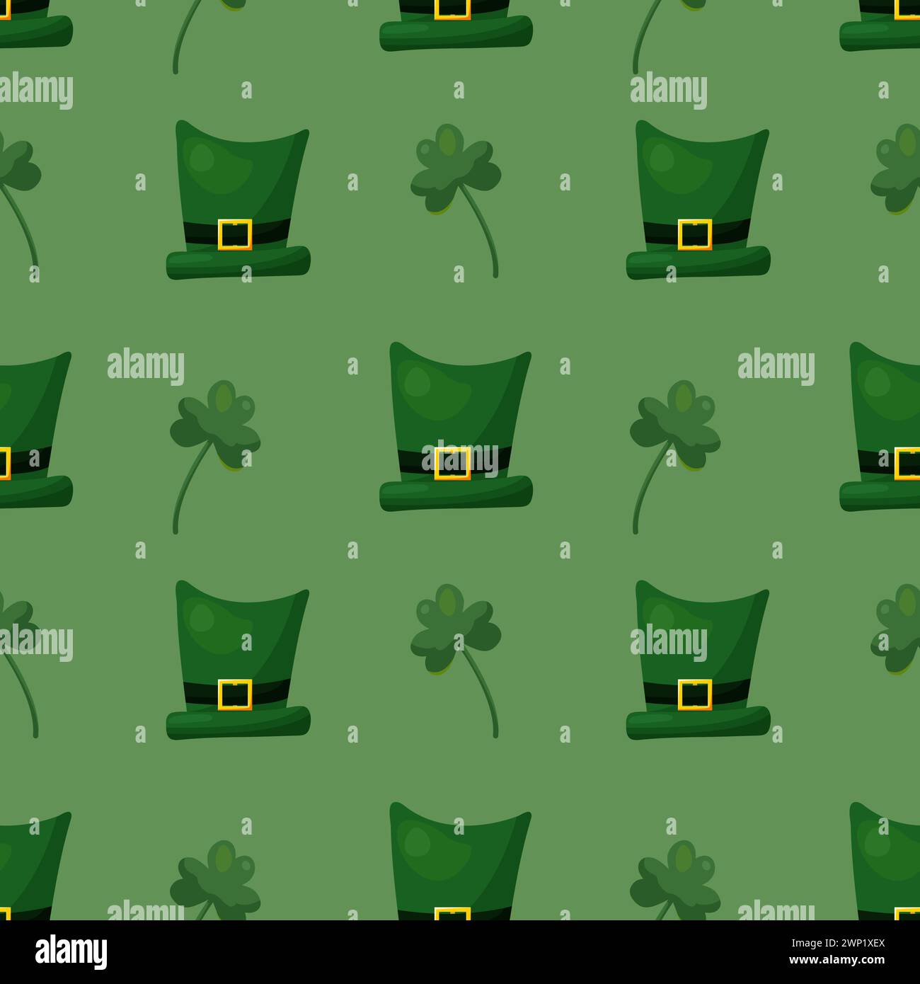 Seamless pattern for St. Patrick Day with green hats and clover twigs ...