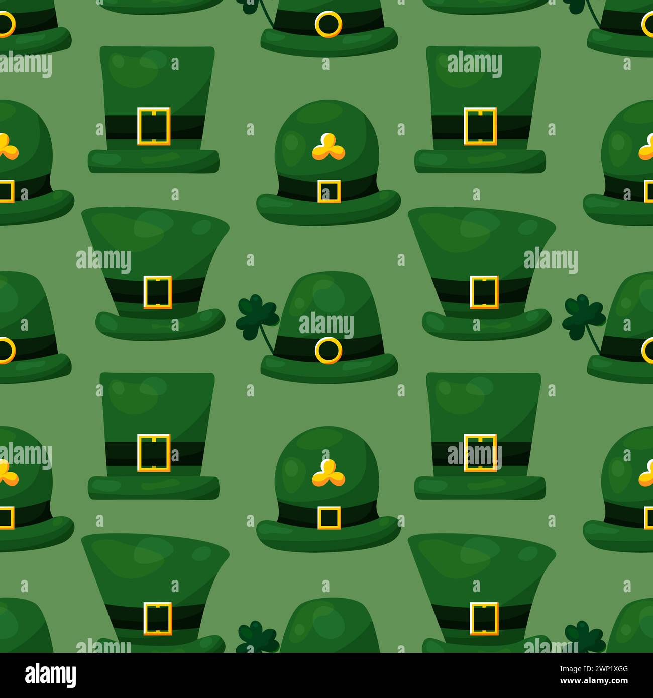 Seamless pattern for St. Patrick Day with green hats and clover twigs ...