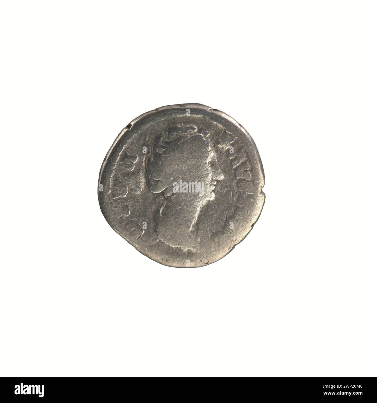 A Roman denarius from 141 CE featuring Faustina the Elder, showing her ...