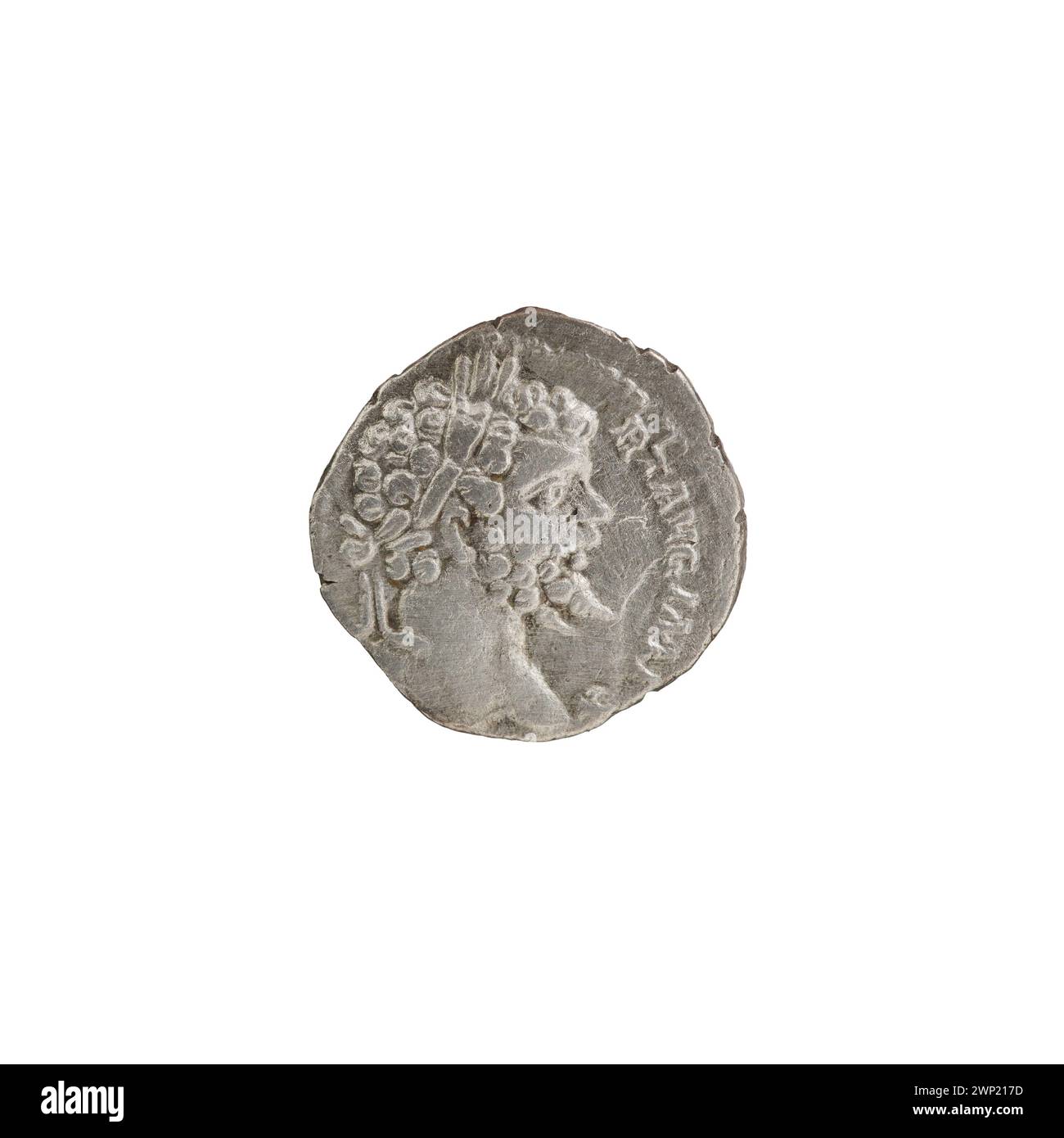 Denarius minted 197–198 CE depicting Roman inscriptions, metal ...