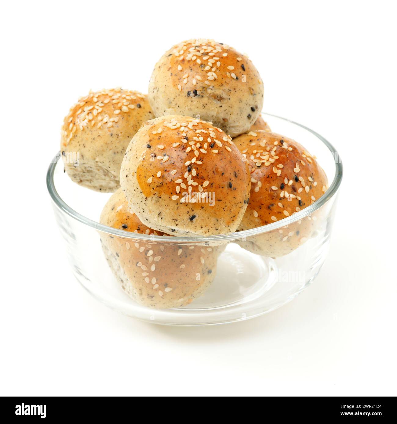 small round breads with sesame on white background Stock Photo - Alamy