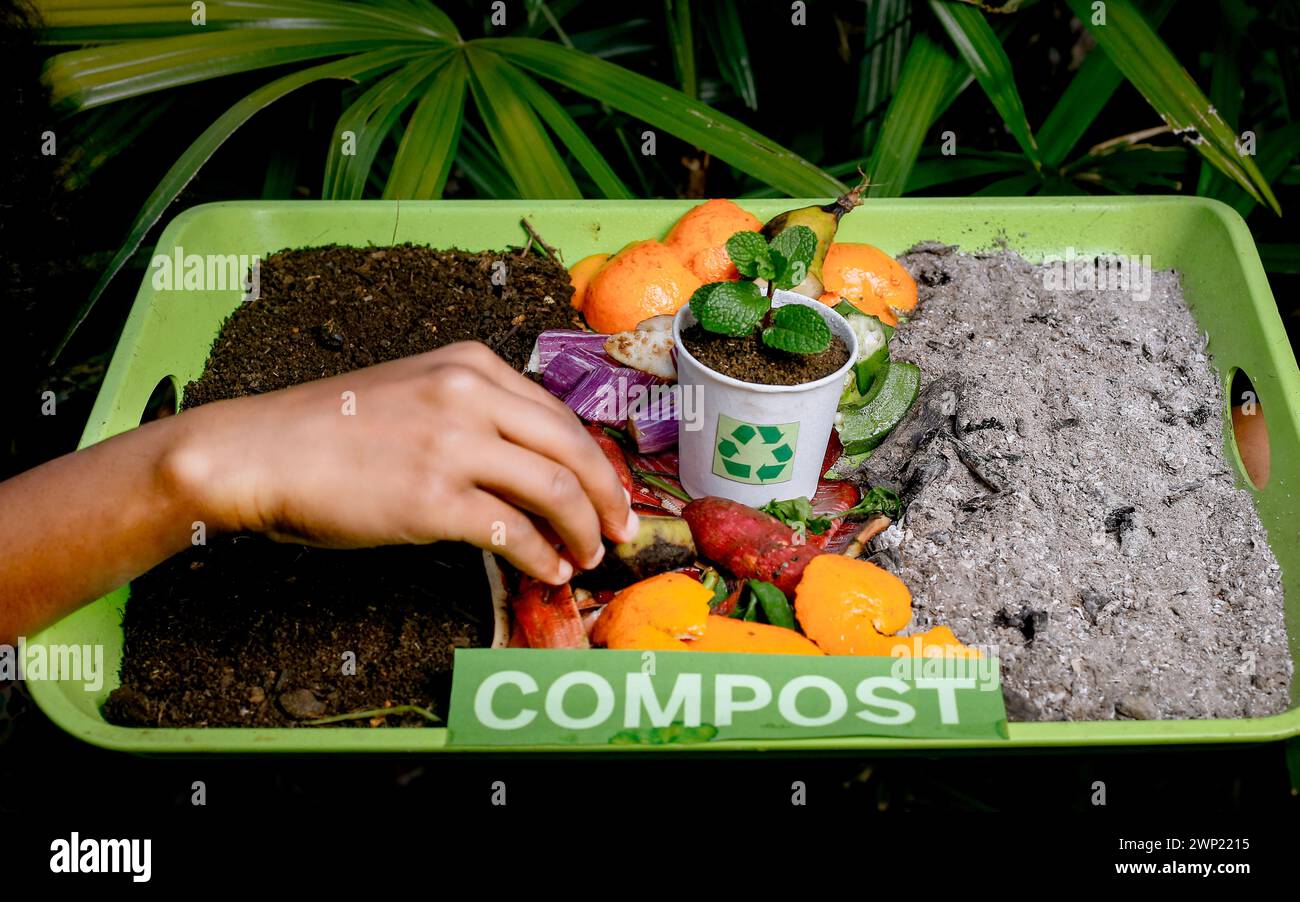 the women ready to Compost and composted soil cycle as a composting ...