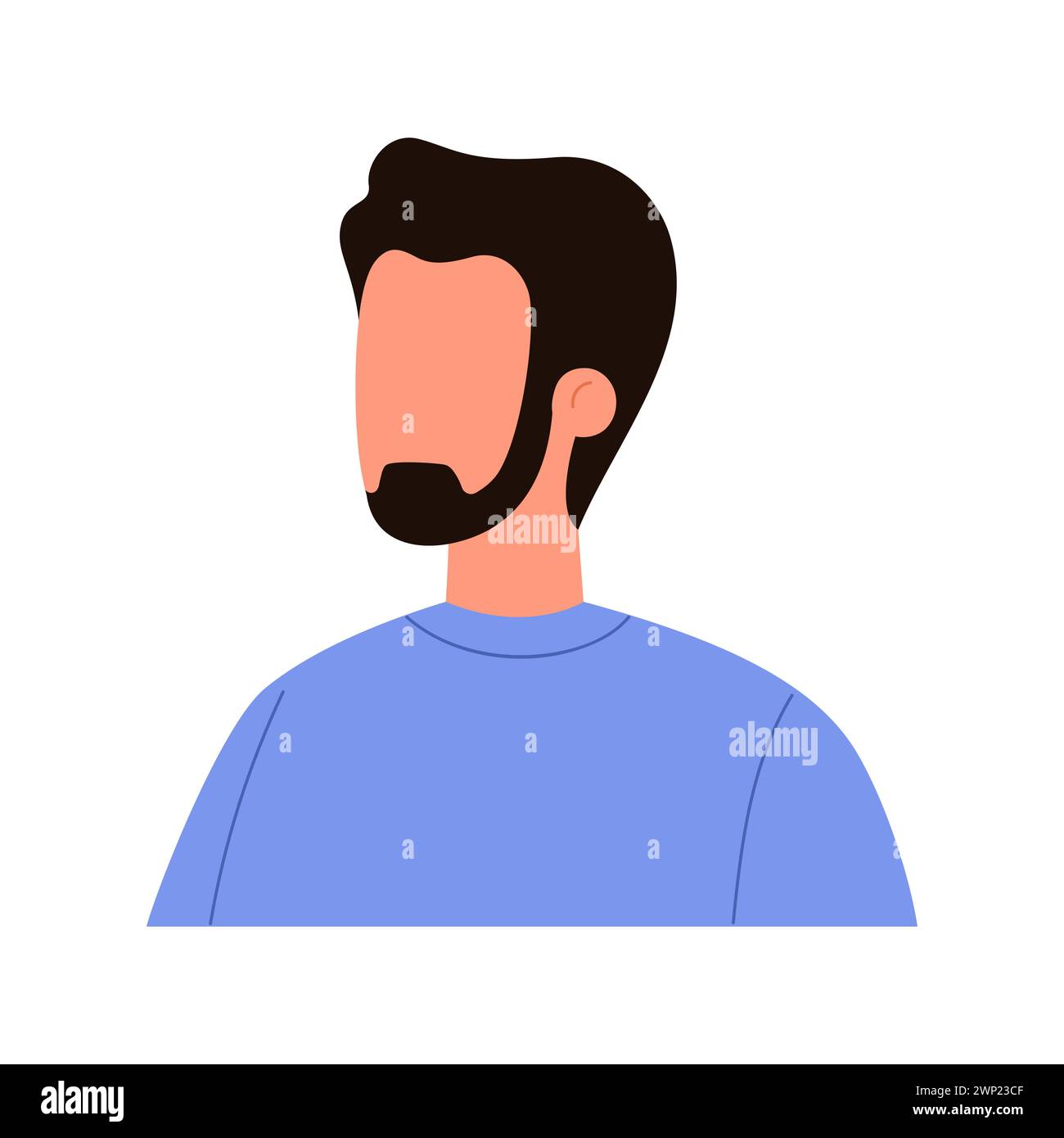 Portrait of man with black beard, male character without face vector ...