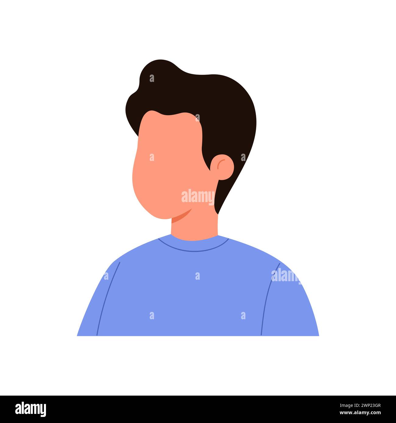 Portrait of boy with black hair, avatar of male character without face ...