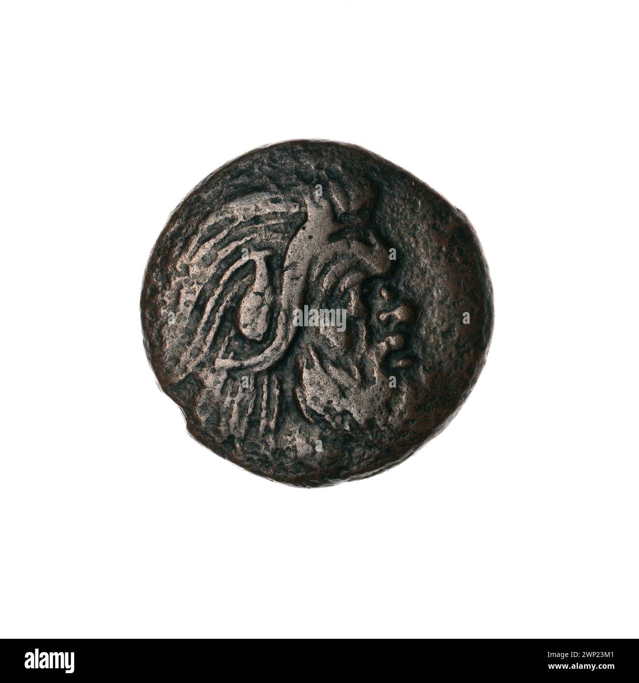 Bronze coin from Pantikapaion, dated 330-315 BC, depicting a satyr ...