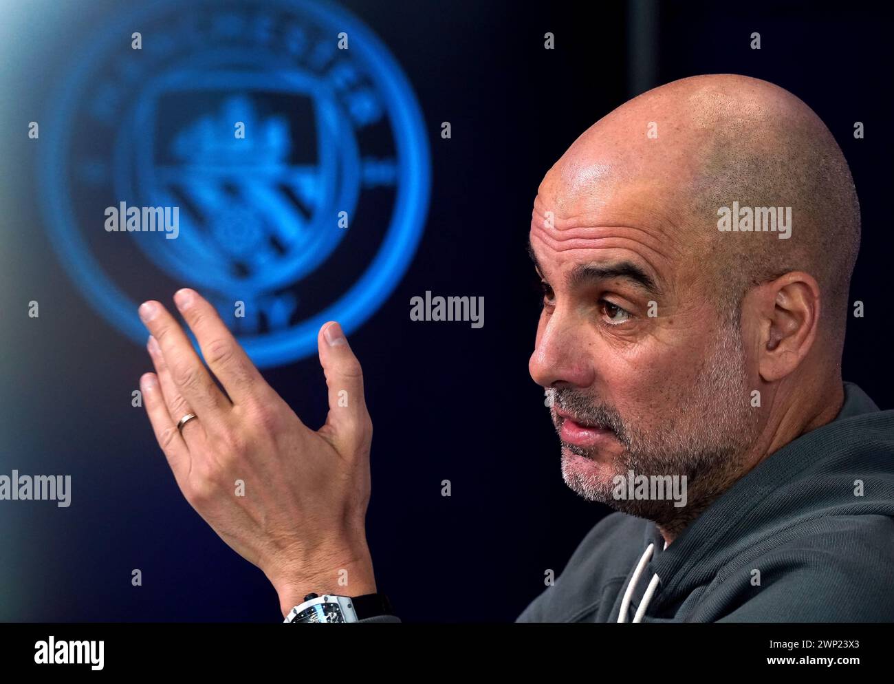 Manchester City manager Pep Guardiola during a press conference at the ...