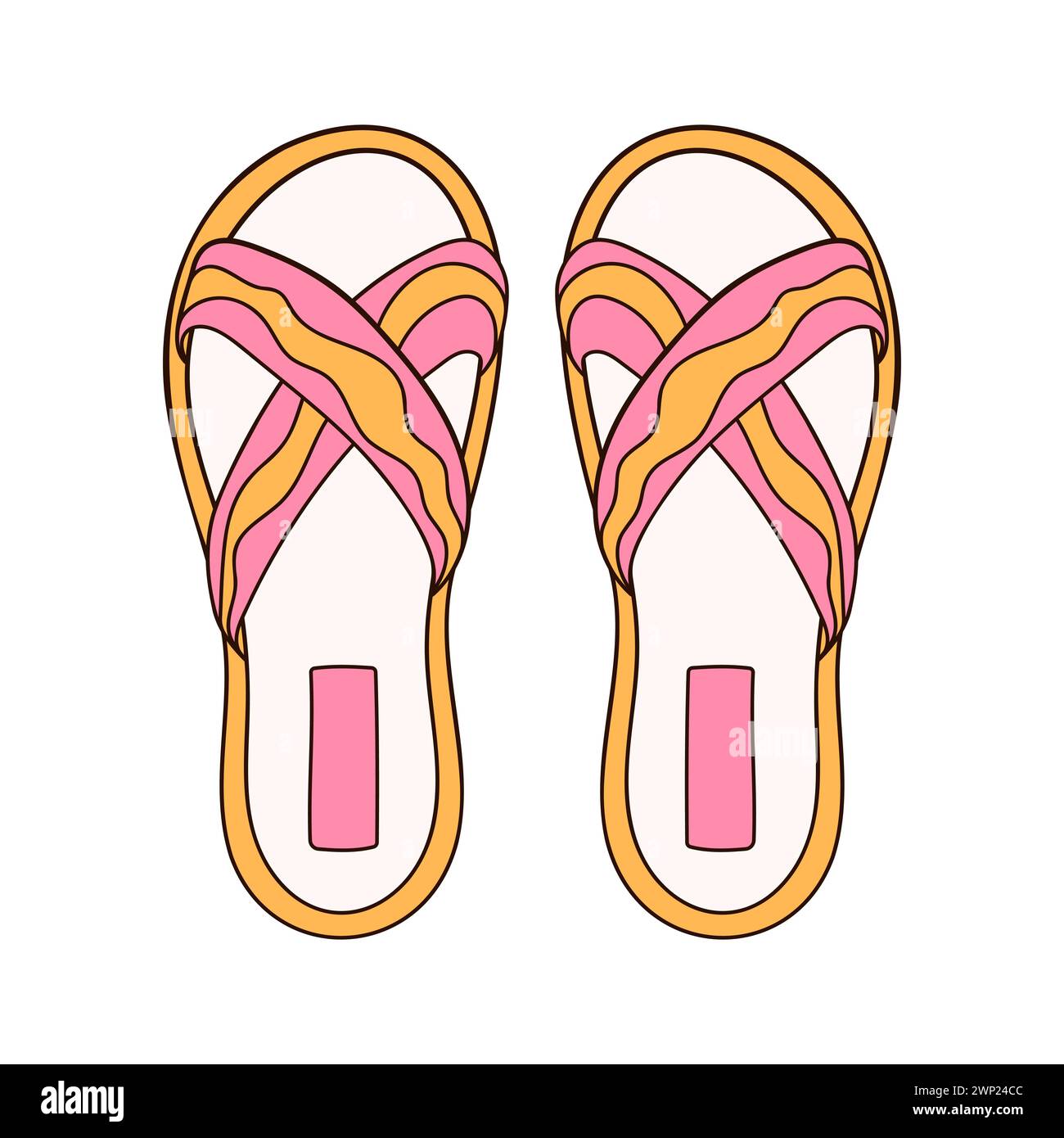 Slipper with wave stripes yellow and pink color icon in cartoon style ...