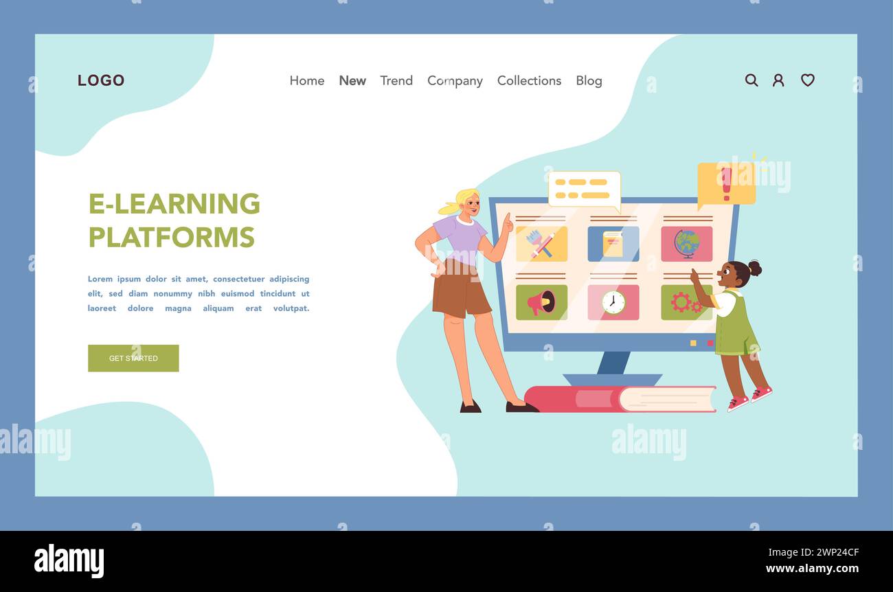 Interactive learning concept. Curious young black girl navigates e ...