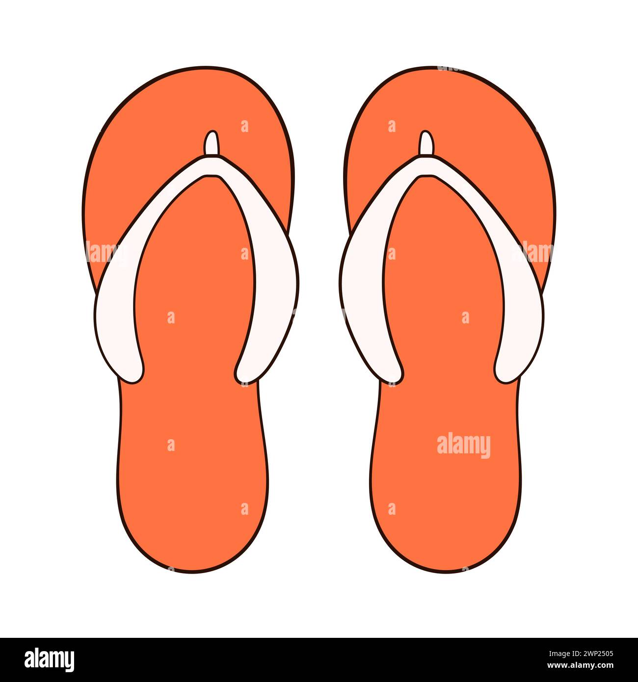 Pair of orange flip-flop in cartoon style. Summer time slippers, shoes design for male and ...