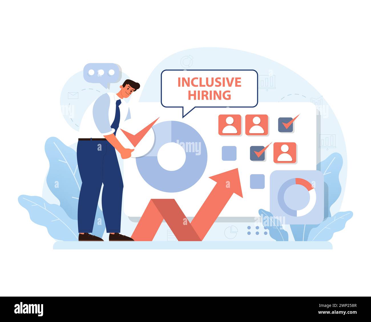 Modern HR approach. Businessman reviews digital dashboard focusing on inclusive hiring ...