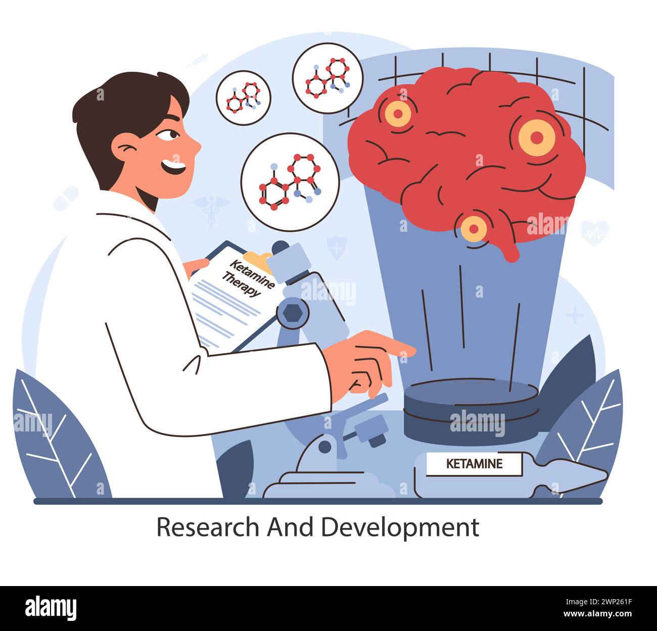 Research and Development in Ketamine Therapy. A scientist engages with neuroscientific ...