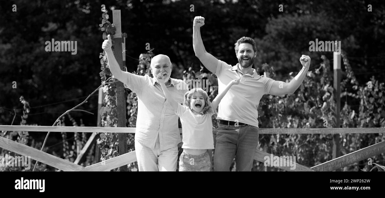 Excited family together with three different generations ages ...