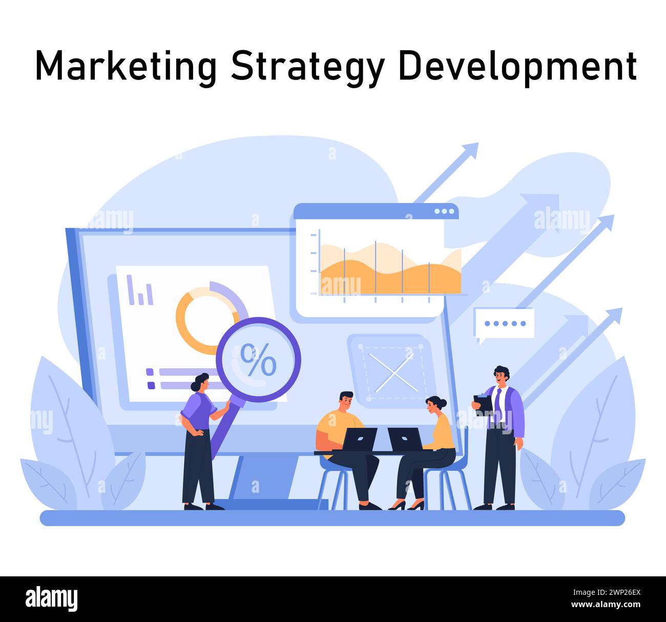 Marketing Strategy Set. Analyzing performance, driving sales, and estimating returns. Business ...