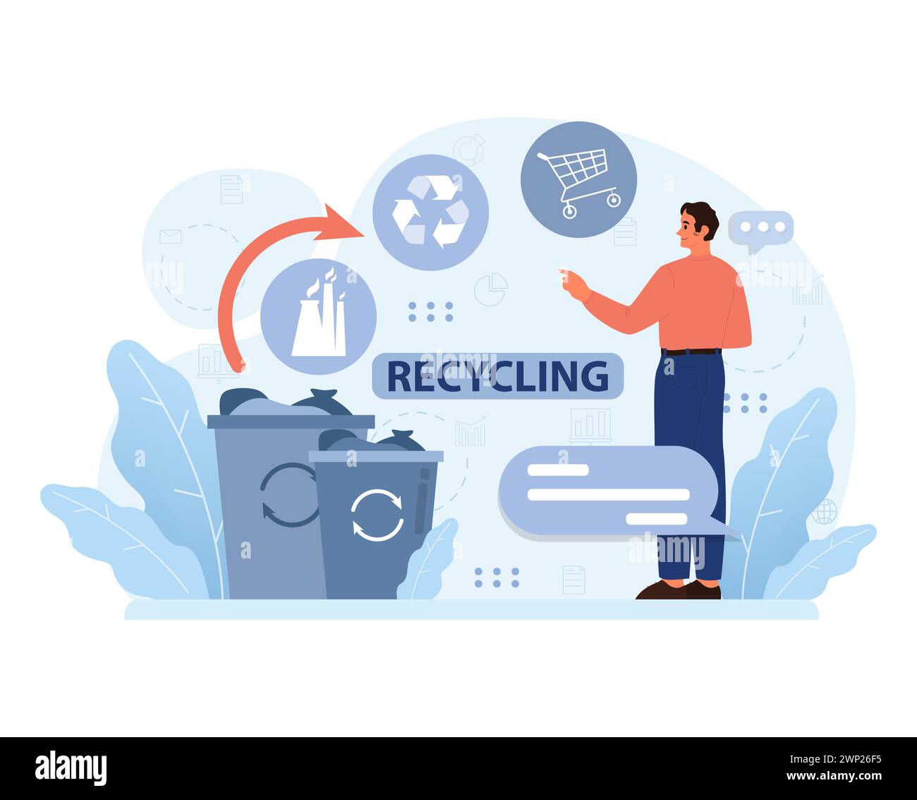 Modern recycling: man guiding digital waste reduction strategies with ...