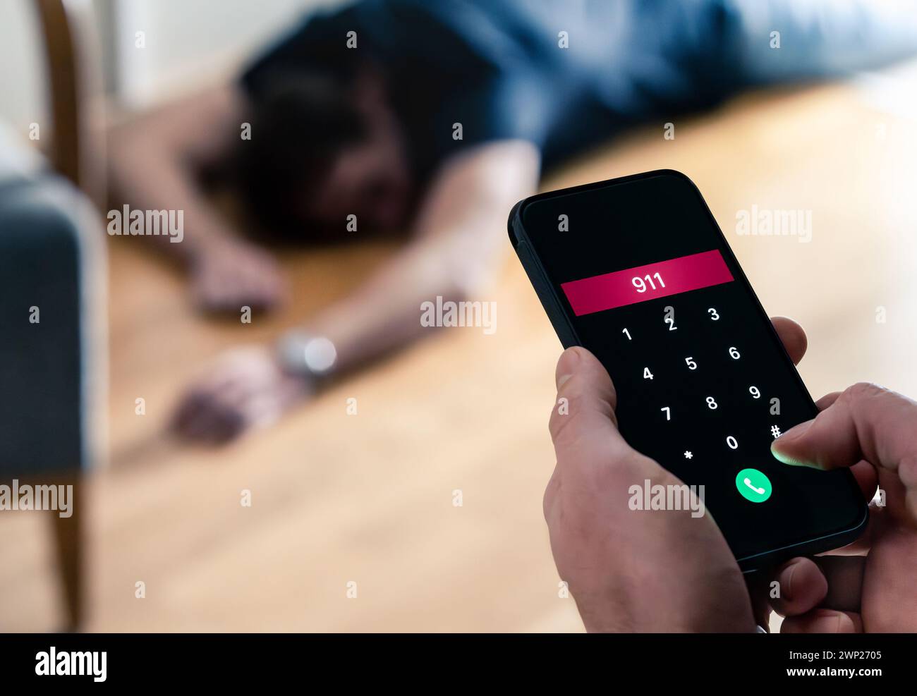 Emergency call 911. Accident or epilepsy. Unconscious fainted young man ...