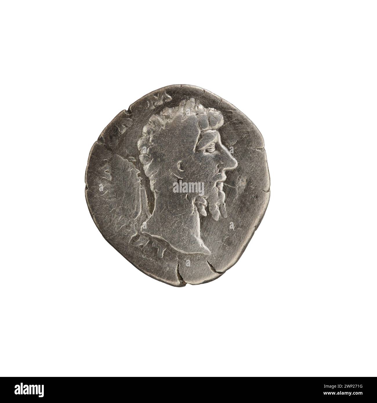 Silver denarius coin issued by Roman Emperor Lucius Verus in 168, used ...